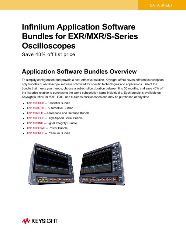 Infiniium Application Software Bundles for EXR/MXR/S-Series Oscilloscopes PDF Asset Page | Keysight